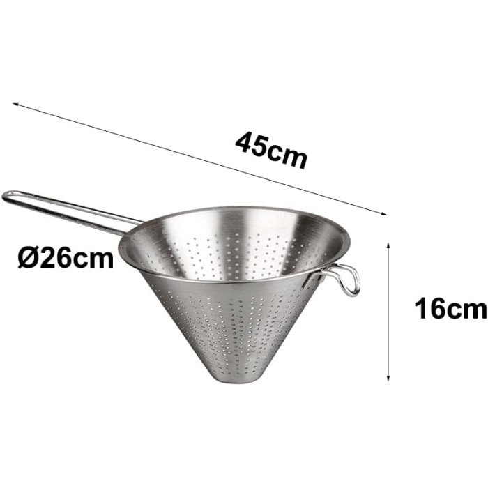 Colador Chino de Cocina - Diámetro 26 cm - Acero Inoxidable - Plata