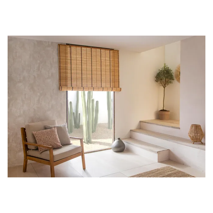 Estor Enrollable Beige de bambú rústico ( 150 x 180 cm )